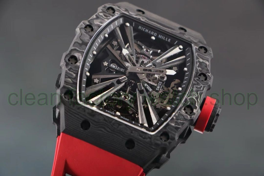 RM Factory Richard Mille RM12-01 39mm Carbon Fiber Red Rubber Strap ...