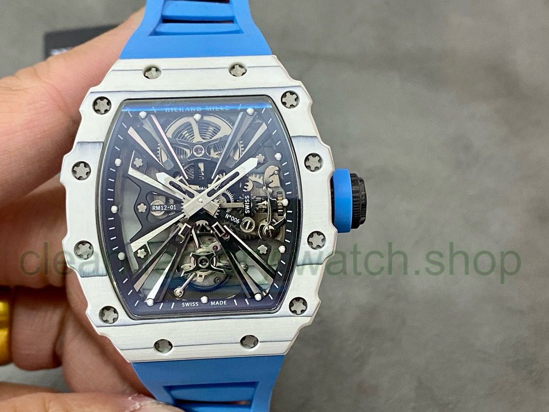 RM Factory Richard Mille RM12-01 39mm Carbon Fiber Blue Rubber Strap ...