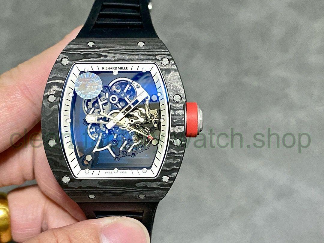 ZF Factory Richard Mille RM 055 42.7mm Carbon Fiber Black Rubber Strap ...