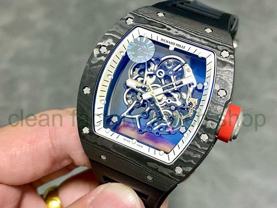 ZF Factory Richard Mille RM 055 42.7mm Carbon Fiber Black Rubber Strap ...